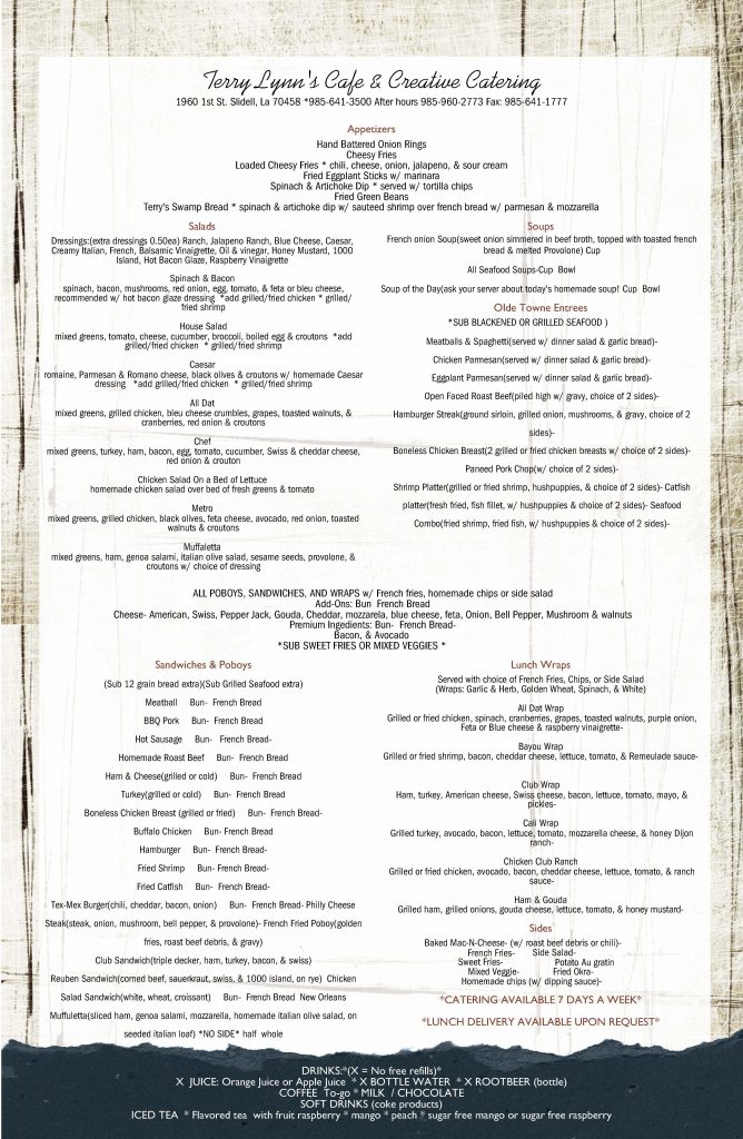 Menu – Terry Lynn's Cafe & Creative Catering